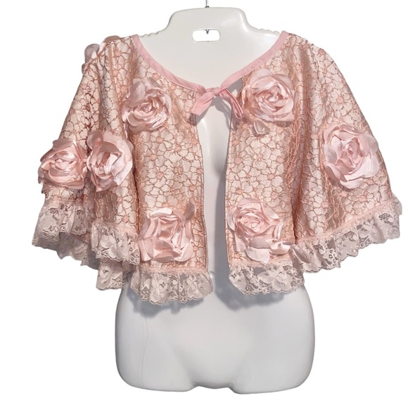 Vintage | Accessories | Vintage Shawl Topper Cape Pink Floral Rosettes ...
